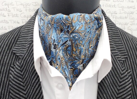 Blue Paisley Reversible Cravat With a Moss Green and White Spot Fabric on the Reverse Side Cravats for Men. Ascots for Men Etsy
