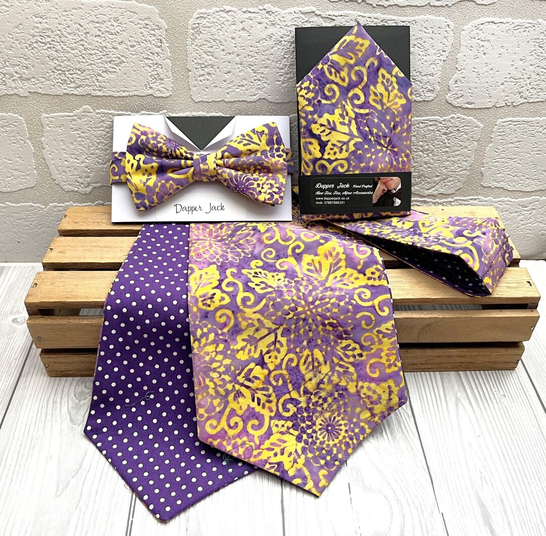 Bali Batik Gift Set, Cravat, Pocket Square and Bow Tie, Shades of ...