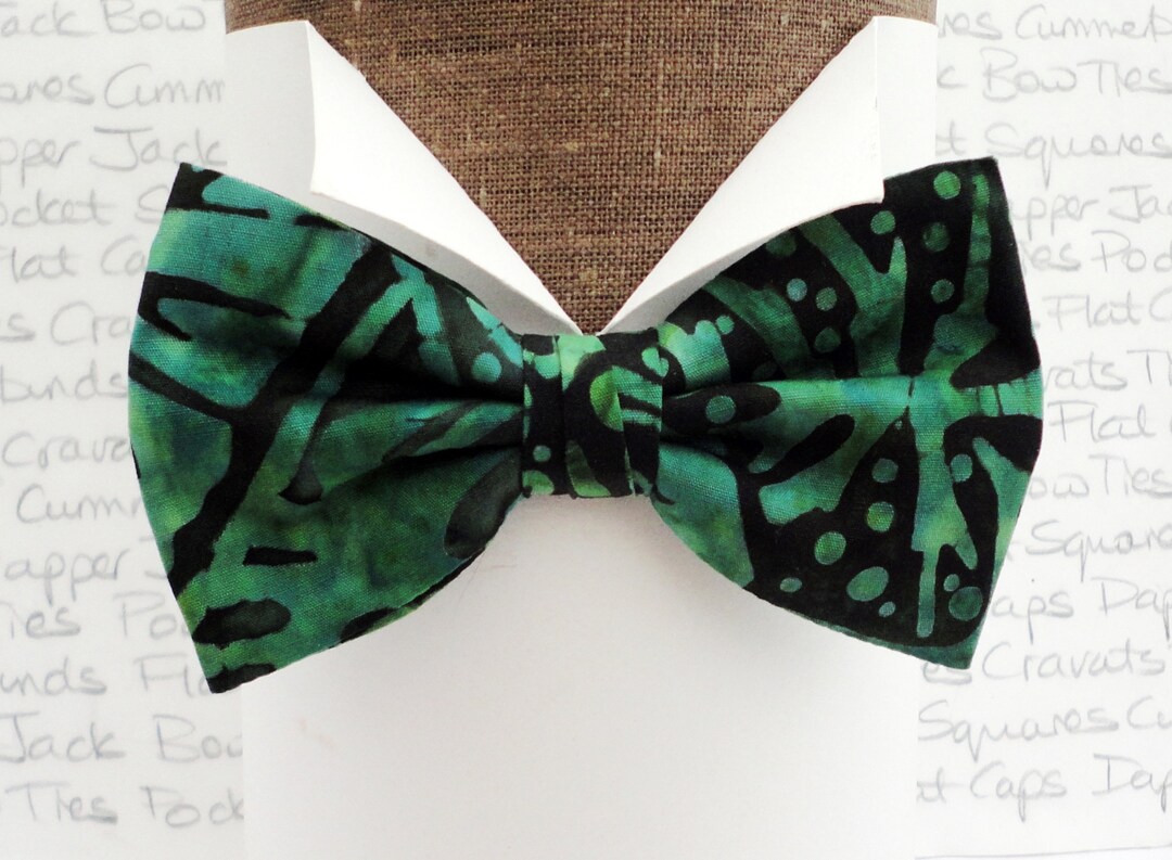 Emerald Green Bow Tie, Rain Forest Leaves Batik Print Bow Tie, Bow Ties ...