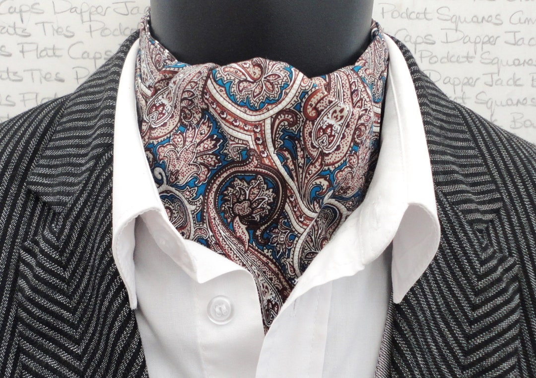 Teal, Brown and Ivory Paisley Reversible Cravat, Cravats for Men, Brown ...