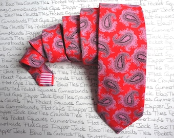 Handmade Lapel Pin & Red Paisley Tie and Light Gold Pocket | Etsy