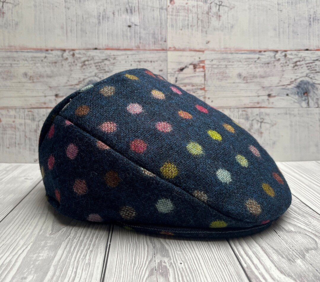 Spots on Navy Blue All Wool Flat Cap With Adjustable Baseball Style ...