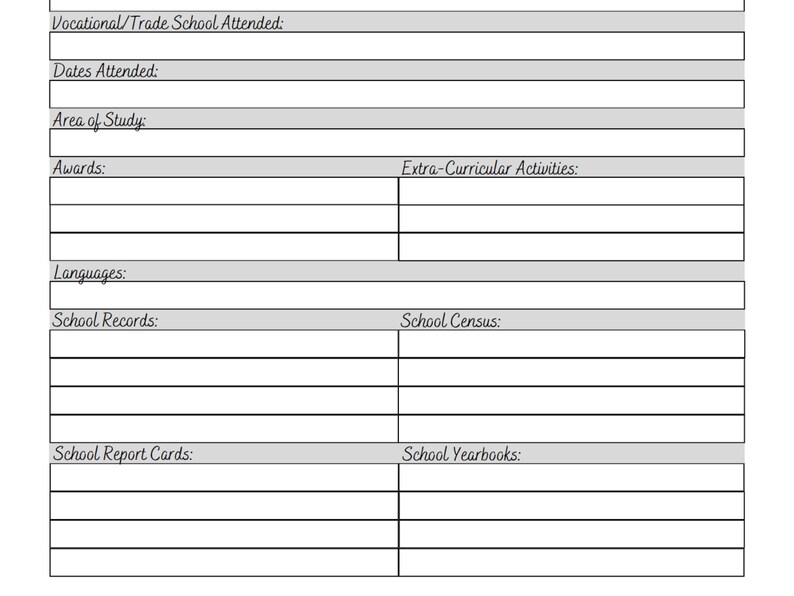 Individual Education Page, Genealogy Worksheet, Ancestry Printable ...