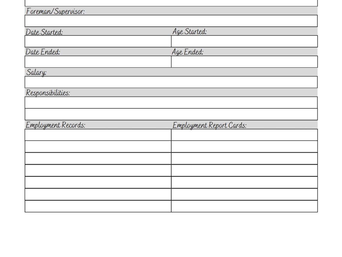 Individual Occupation Worksheet, Genealogy Page, Ancestry Printable ...