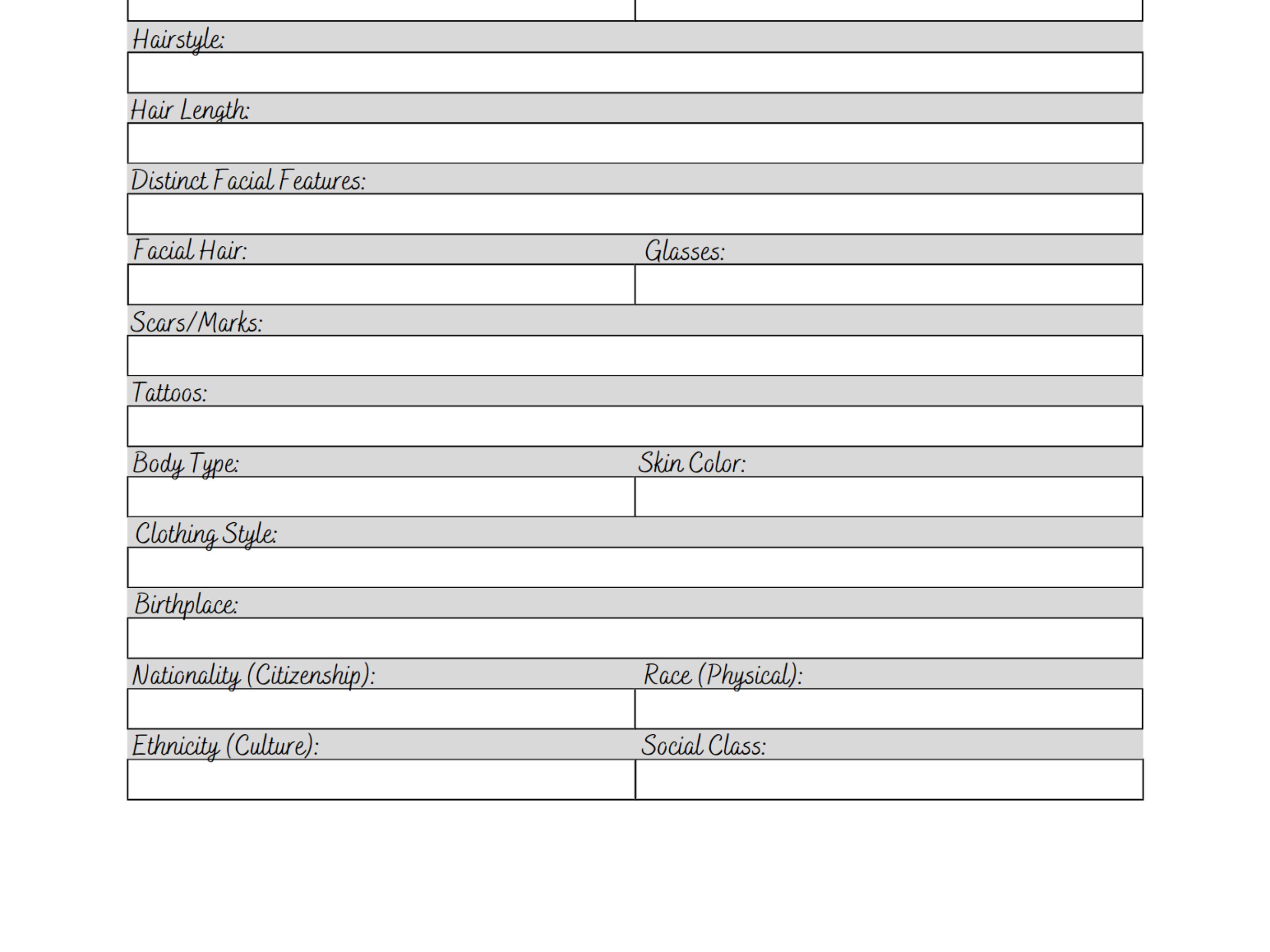 Individual Description Page, Genealogy Worksheet, Ancestry Printable ...