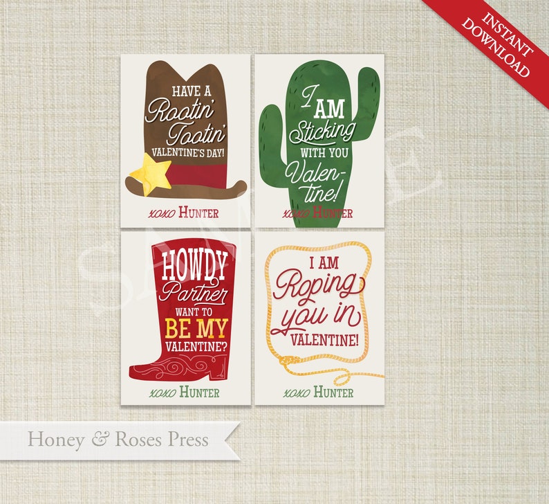 Editable Western Valentine's Day Cards, Instant Download - Etsy