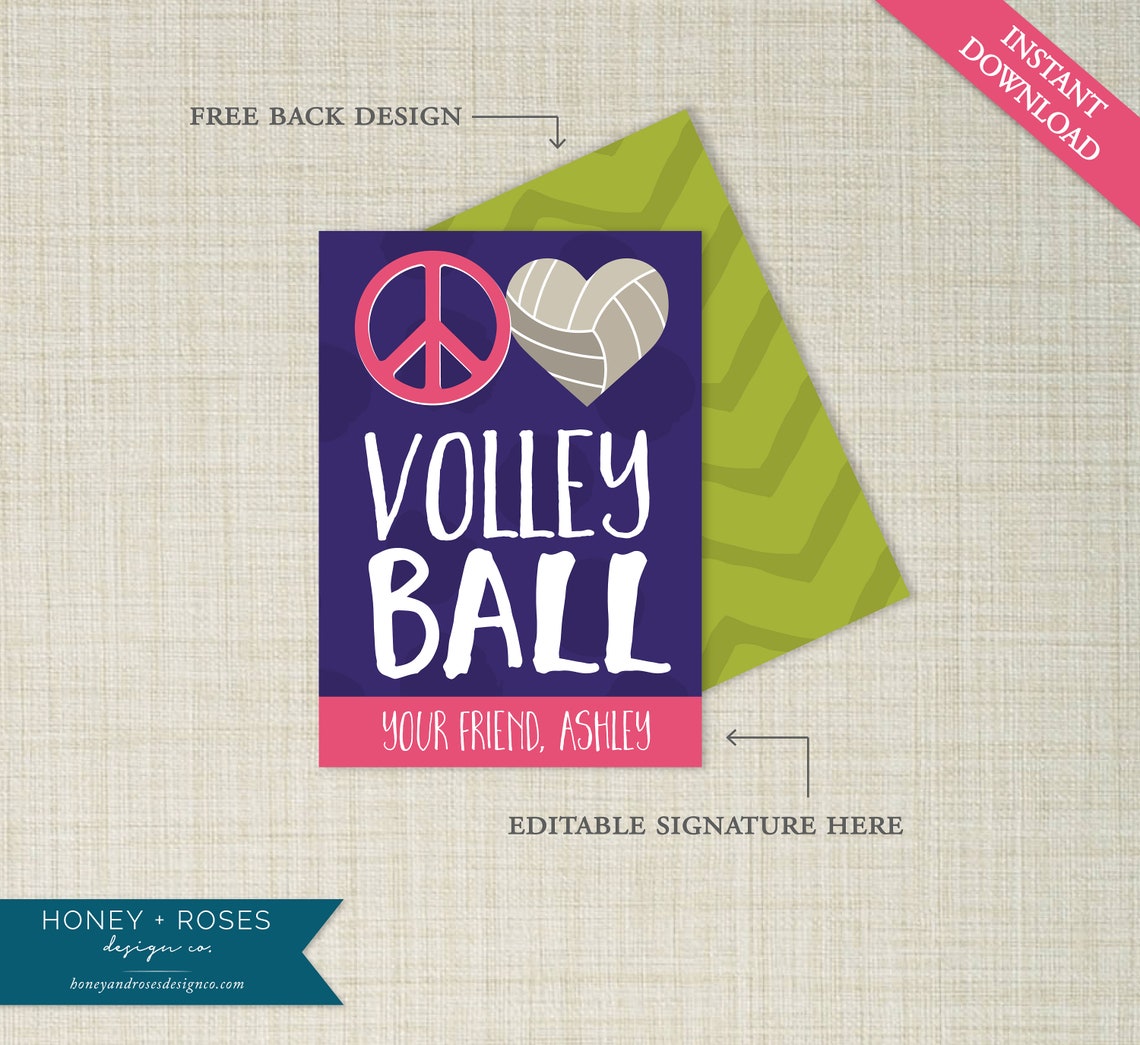 Editable Volleyball Valentine's Day Cards . Sports Valentines . Kids ...