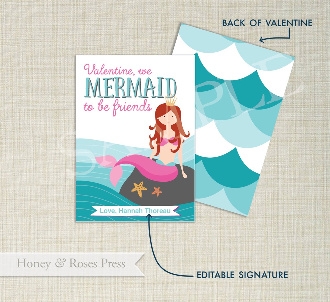 Mermaid Valentine's Day Cards . Under the Sea Valentines . - Etsy