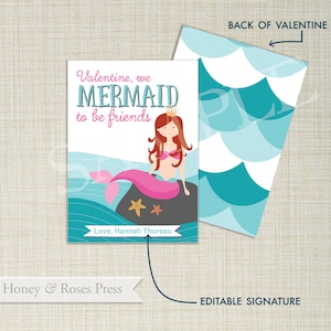 Mermaid Valentine's Day Cards . Under the Sea Valentines . Kids ...