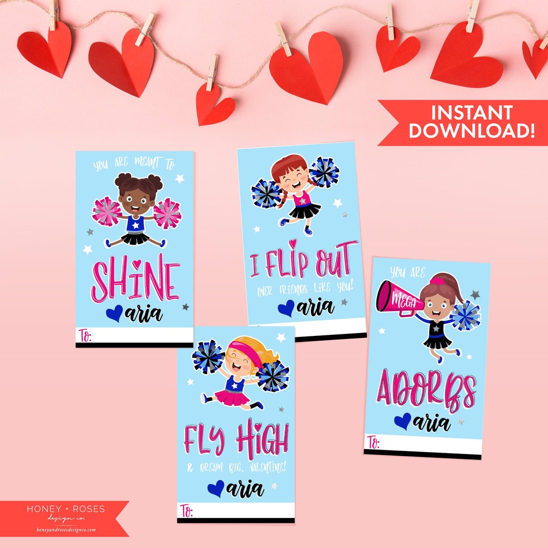 Editable Cheer Valentine's Day Classroom Cards, Cheerleading Kids ...