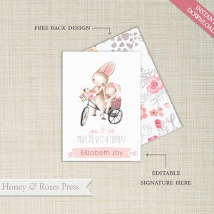 Bunny and Floral Valentine's Day Cards . Printable Valentines . Instant ...