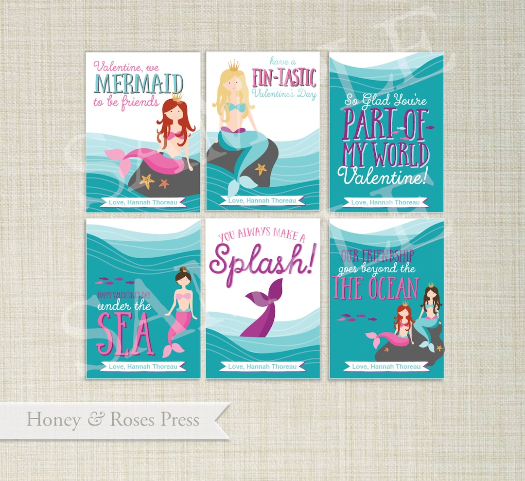 Mermaid Valentine's Day Cards . Under the Sea Valentines . Kids ...