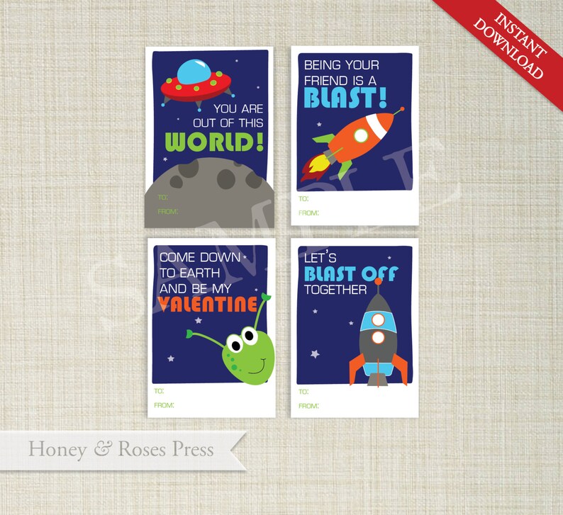 Printable Space Valentine's Day Cards . Kids Valentines - Etsy