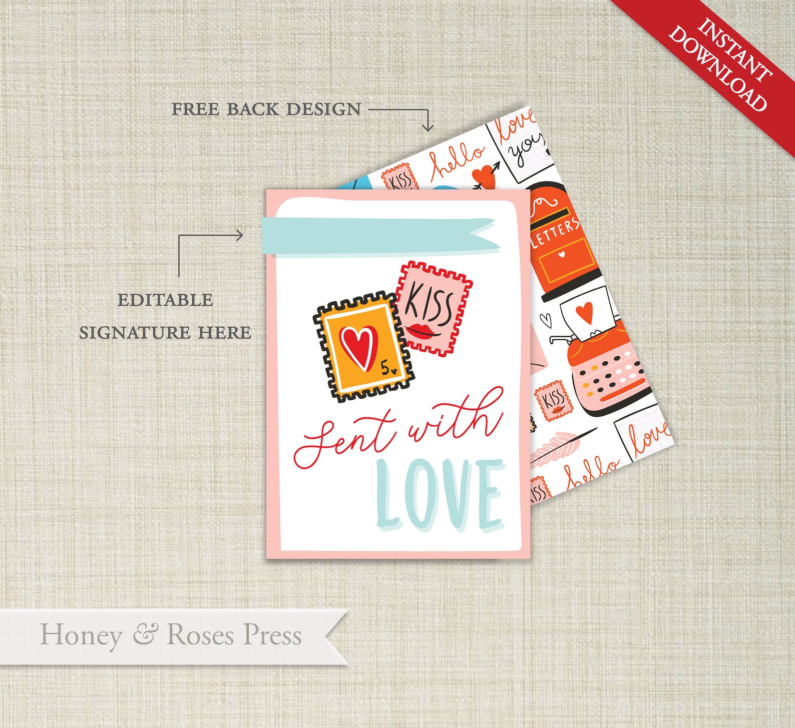 Love Letter Valentine's Day Cards . Printable Valentines . Instant ...