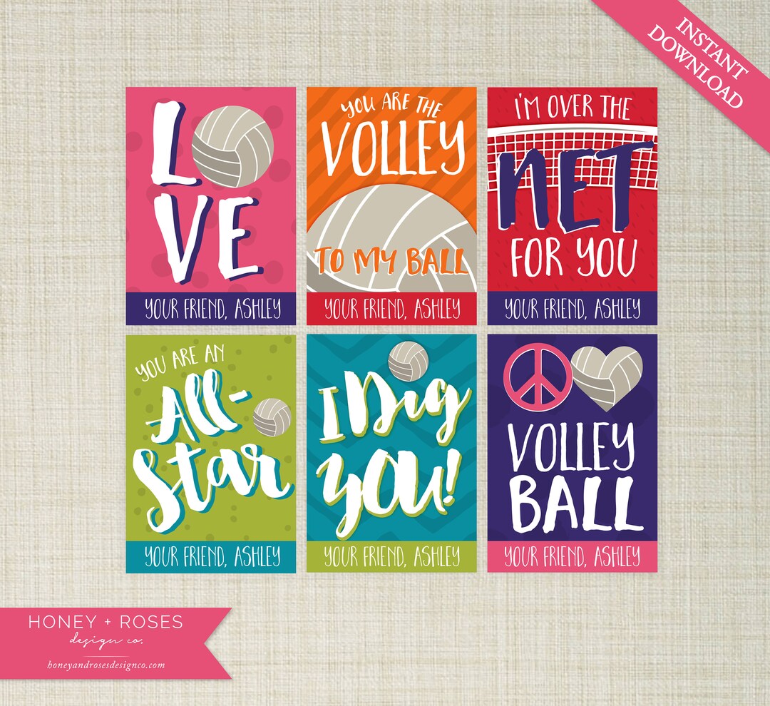 Editable Volleyball Valentine's Day Cards . Sports Valentines . Kids ...