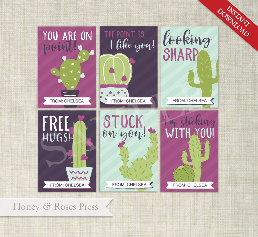 Cactus Valentine's Day Cards . Printable Valentines . Instant Download ...