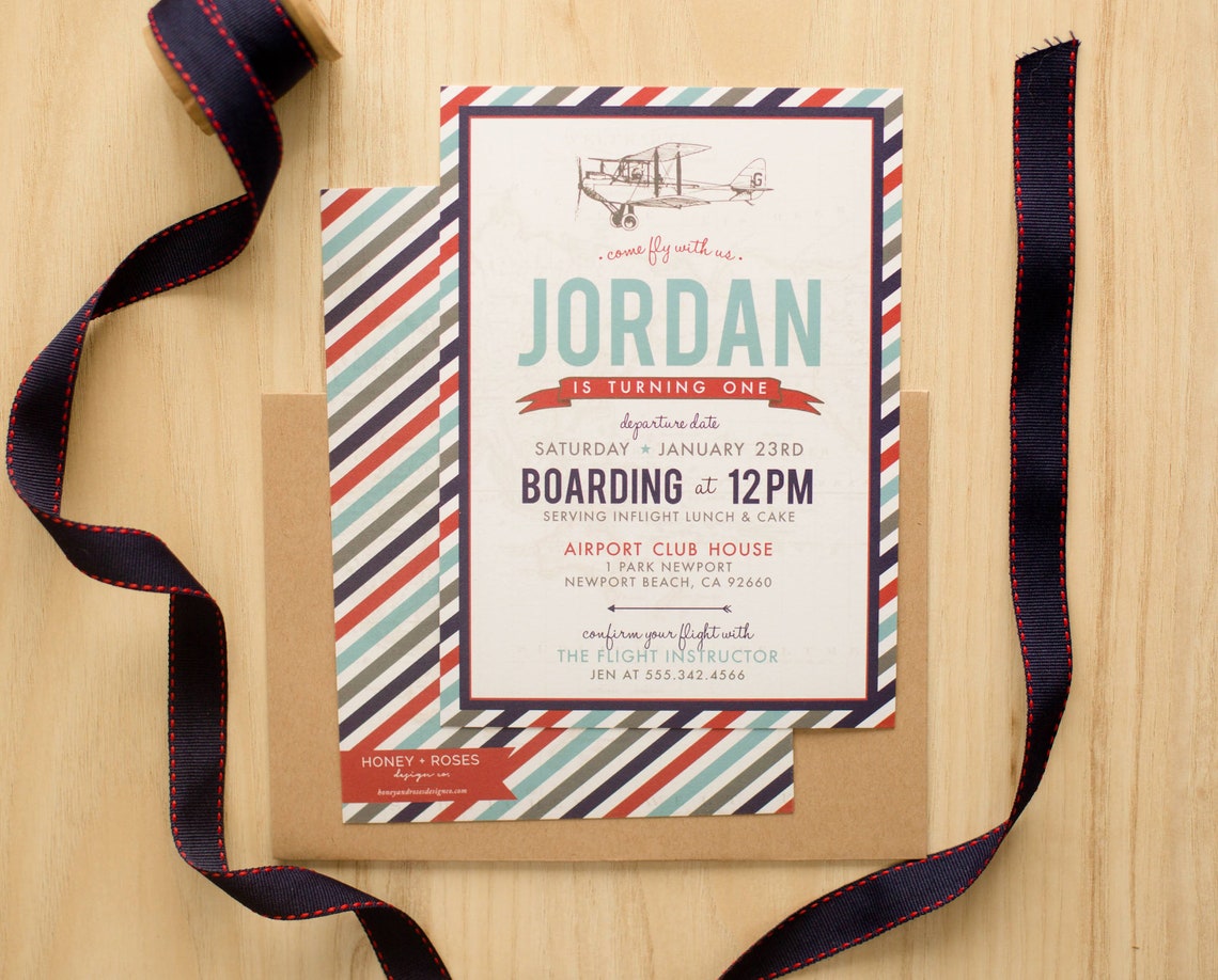 Editable Vintage Airplane Invitation . Vintage Plane Invite . - Etsy