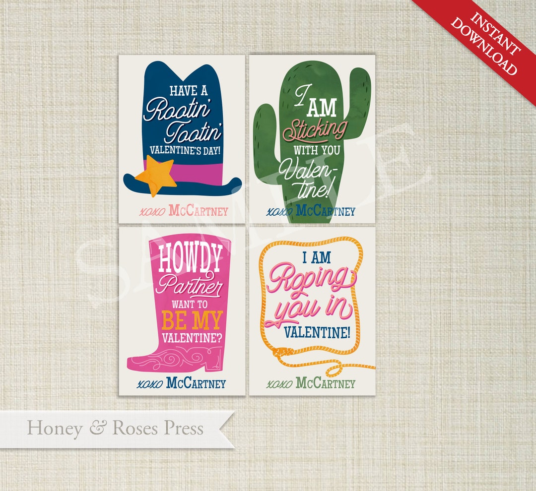 Editable Western, Cowgirl Valentine's Day Cards, Instant Download - Etsy