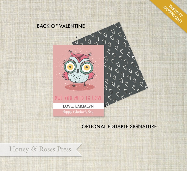Owl Valentine's Day Cards . Woodland Valentines . Kids Valentines Cards ...