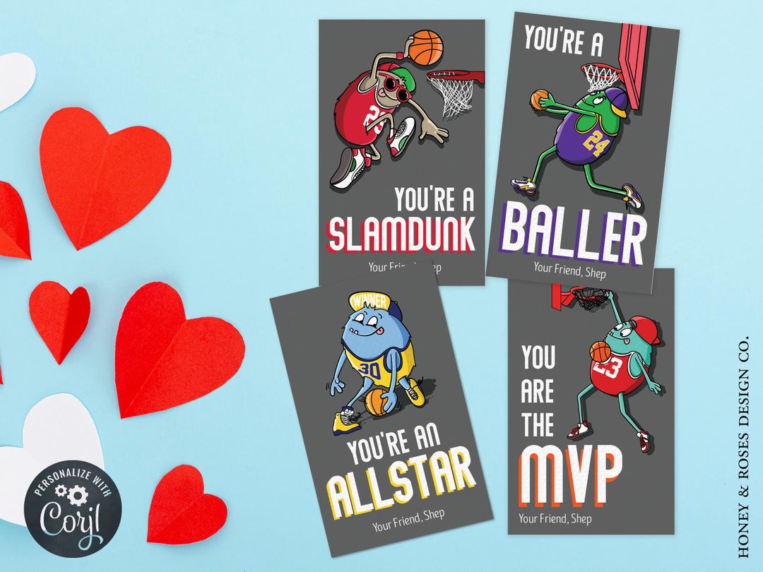 Editable Basketball Valentine's Day Classroom Cards, Monster Basketball ...