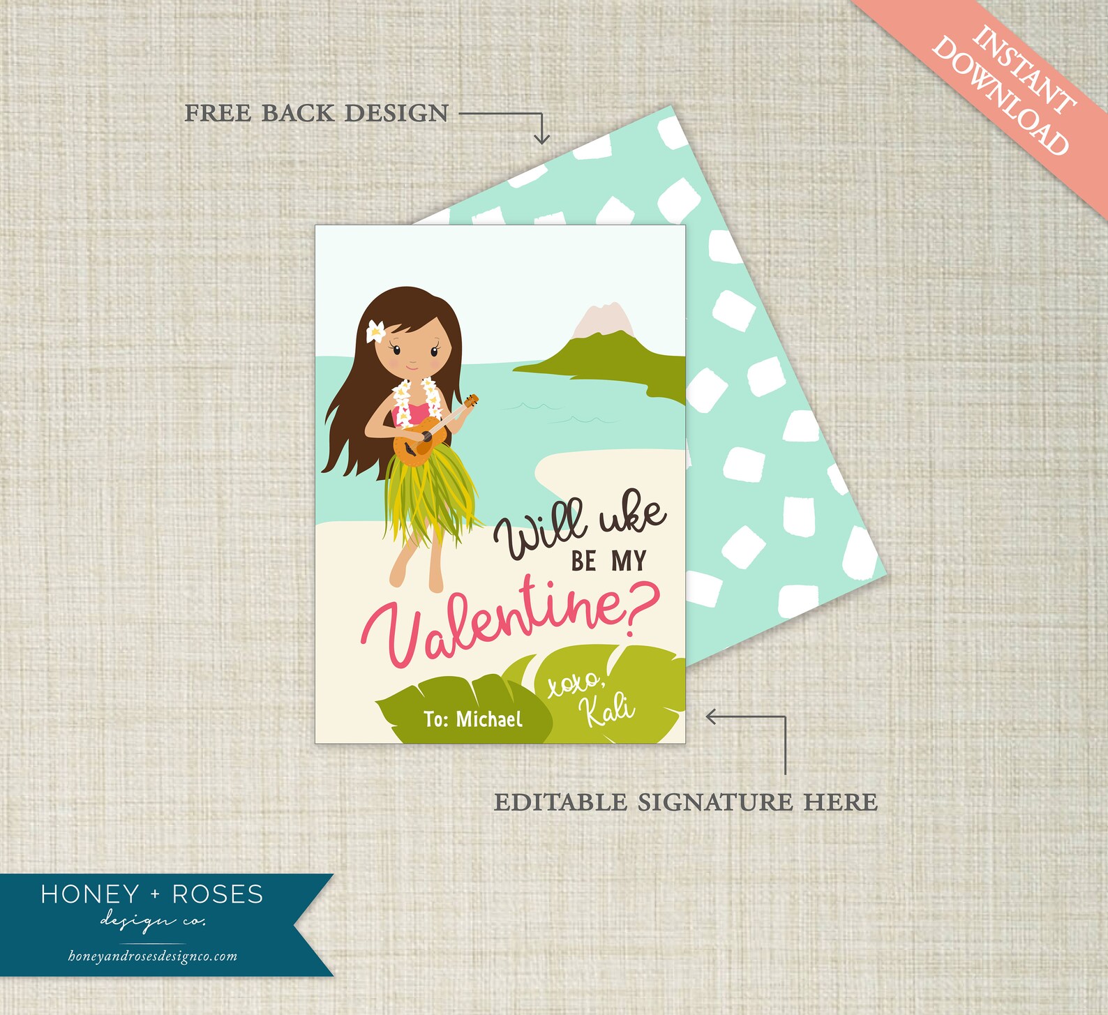 Editable Hawaii Beach Valentine's Day Classroom Cards, Aloha Instant ...