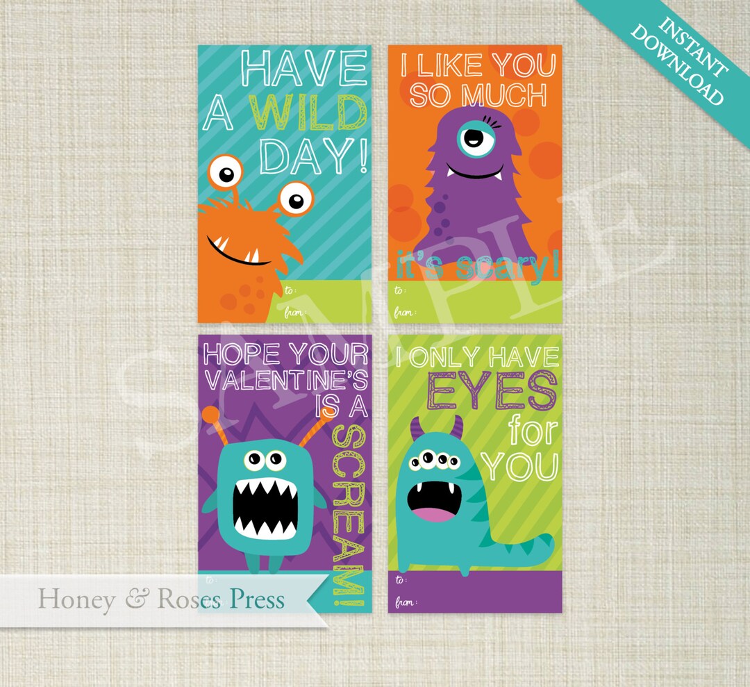 Printable Monster Valentine's Day Cards . Kids Valentines Cards ...
