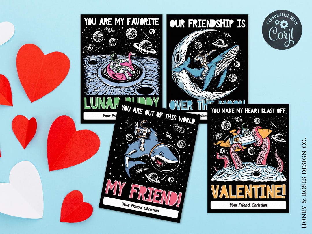 Editable Space Astronaut Valentine's Day Classroom Cards, Ocean Animals ...
