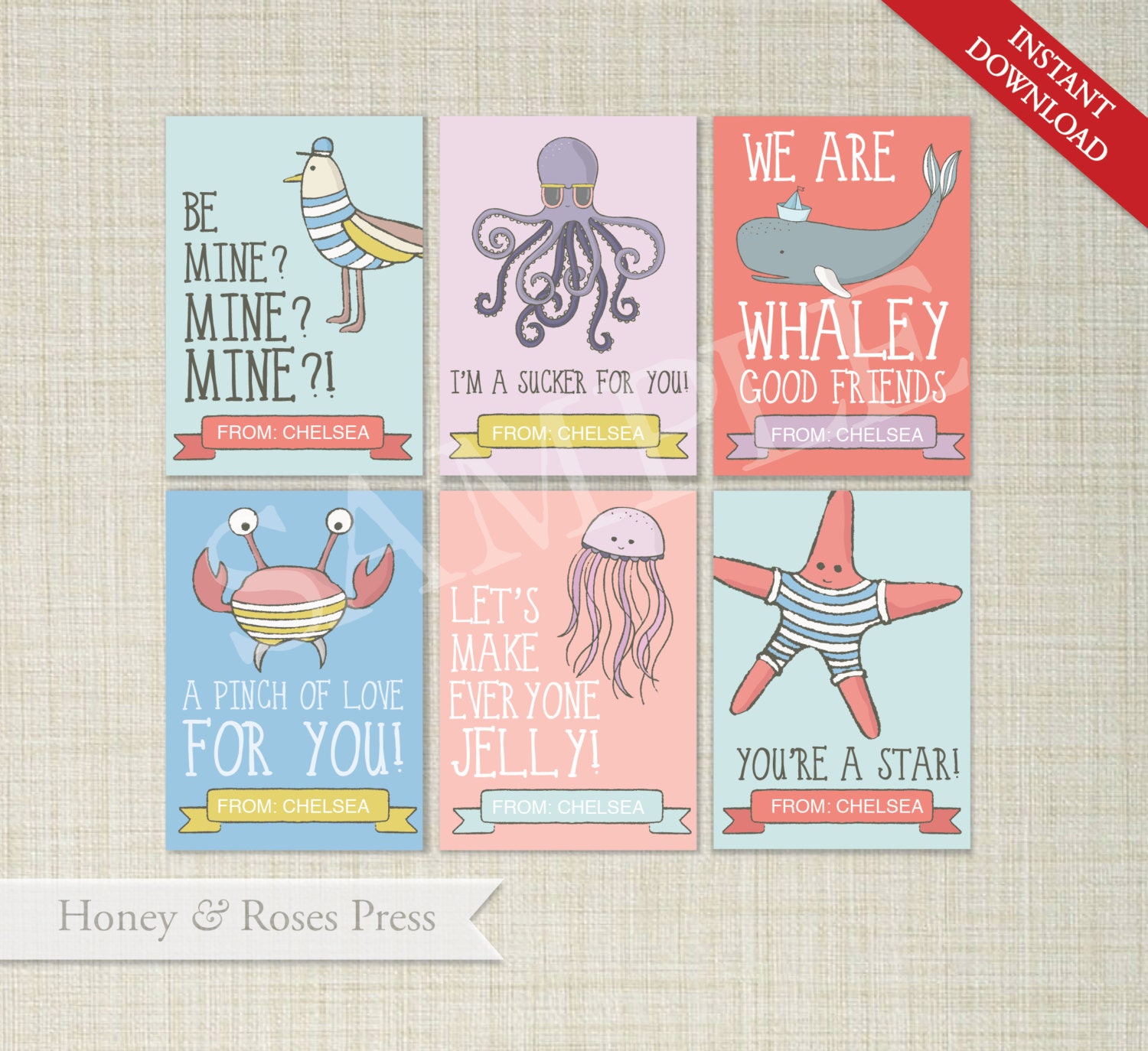 Sea Valentine's Day Cards . Underwater Valentines . Kids Valentines ...