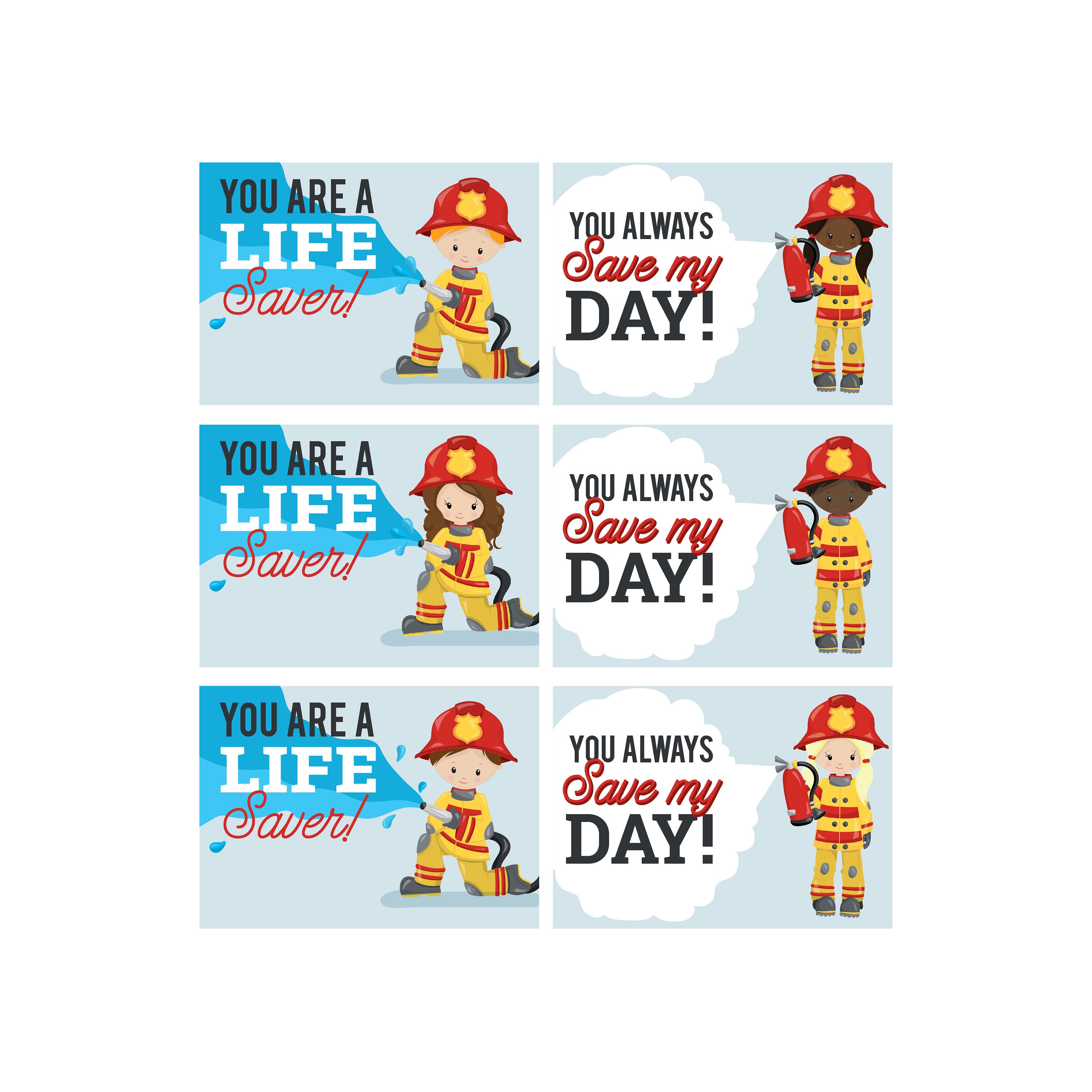 Editable Firefighter Valentine's Day Classroom Cards - Etsy