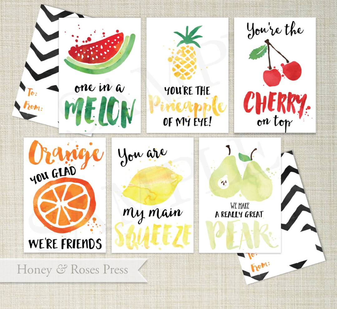 Printable Fruit Valentine's Day Cards . Kids Valentines Cards ...