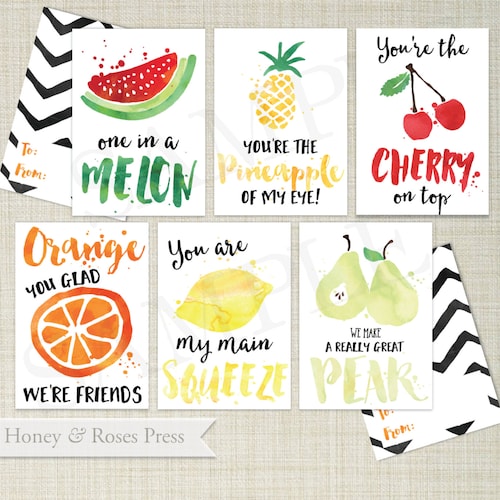 Printable Fruit Valentine's Day Cards . Kids Valentines - Etsy
