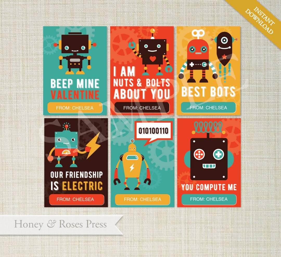 Robot Valentine's Day Cards . Class Valentines . Kids Valentines Cards ...