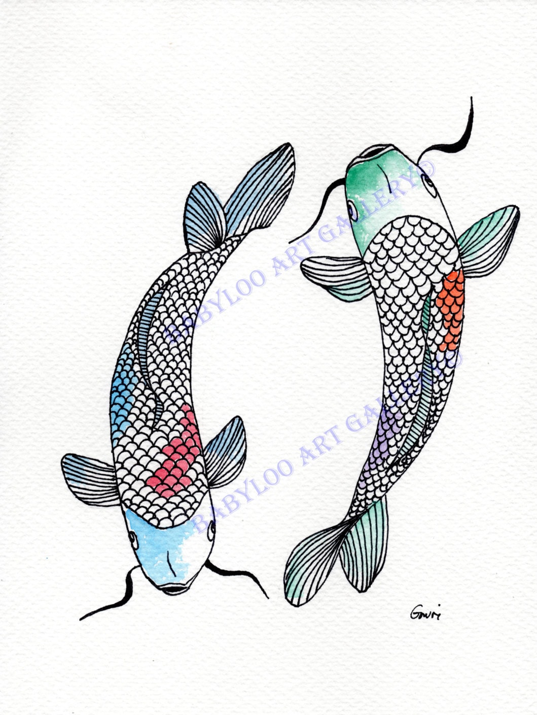 Koi Carp - Ink Drawing - Etsy UK