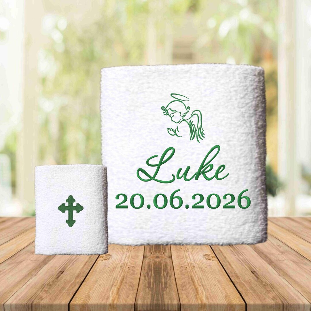 Personalized Baptism Towel With Angel – Custom Embroidered Christening ...
