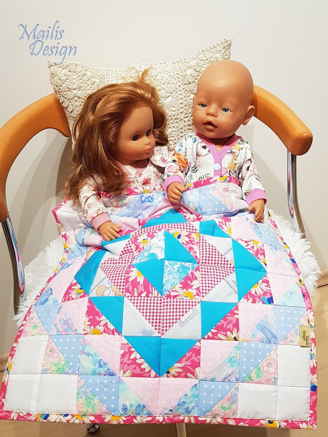 Patchwork Doll Blanket: Cotton Quilt for 18" American Girl & Baby Born ...