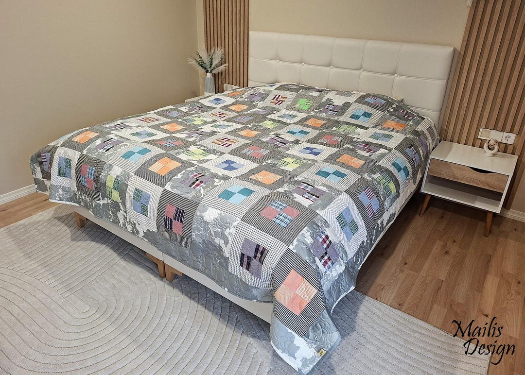 Queen, King Size Patchwork Quilt, Handmade Cotton Scrap Quilt Bedcover ...