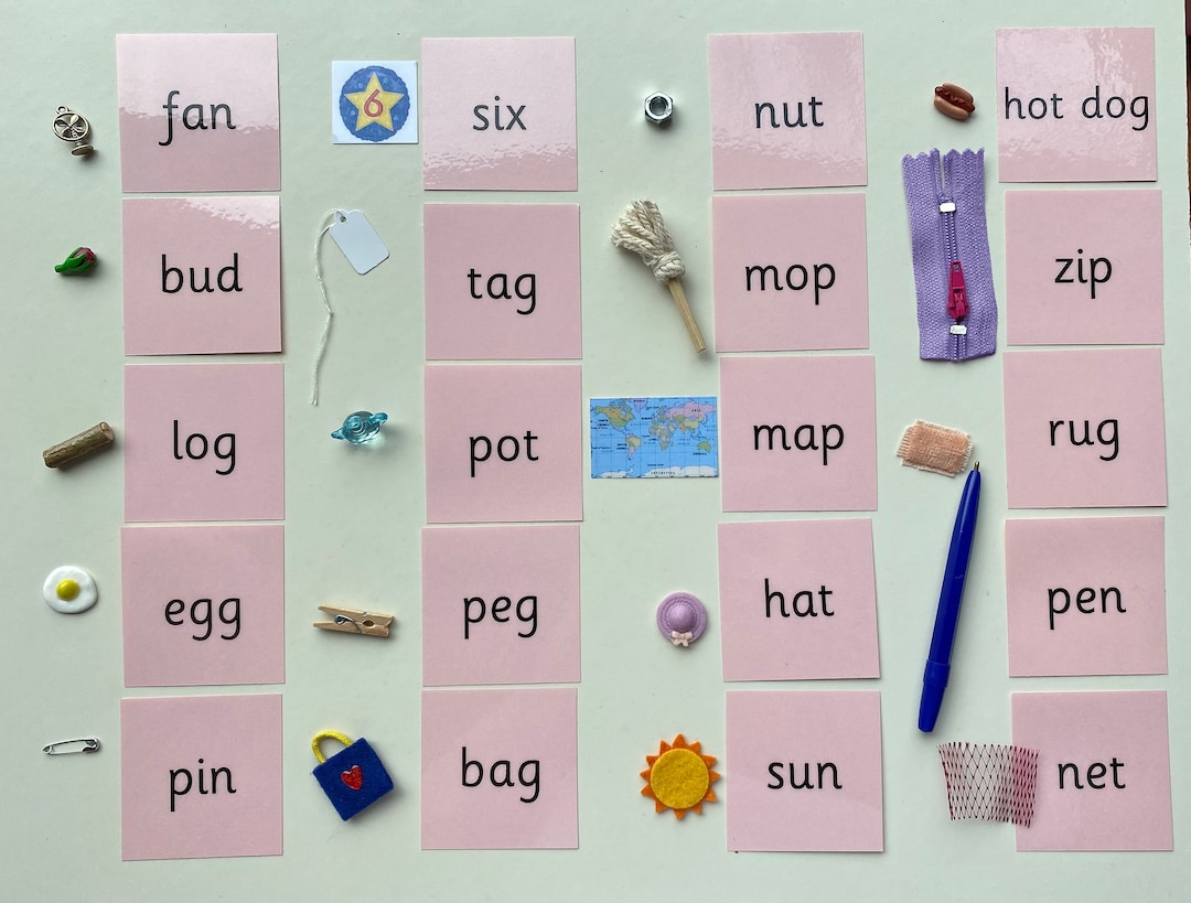 Montessori Pink Box Objects & Cards CVC Words Phonics Home School UK ...