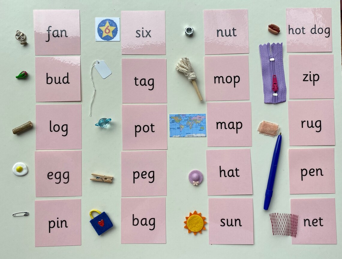 Montessori Pink Box Objects & Cards CVC Words Phonics Home | Etsy