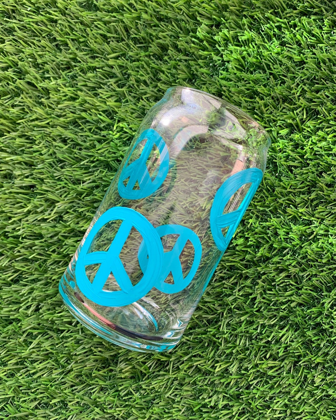 Peace Sign Beer Can Glass// Iced Coffee Cup// Hand Painted - Etsy