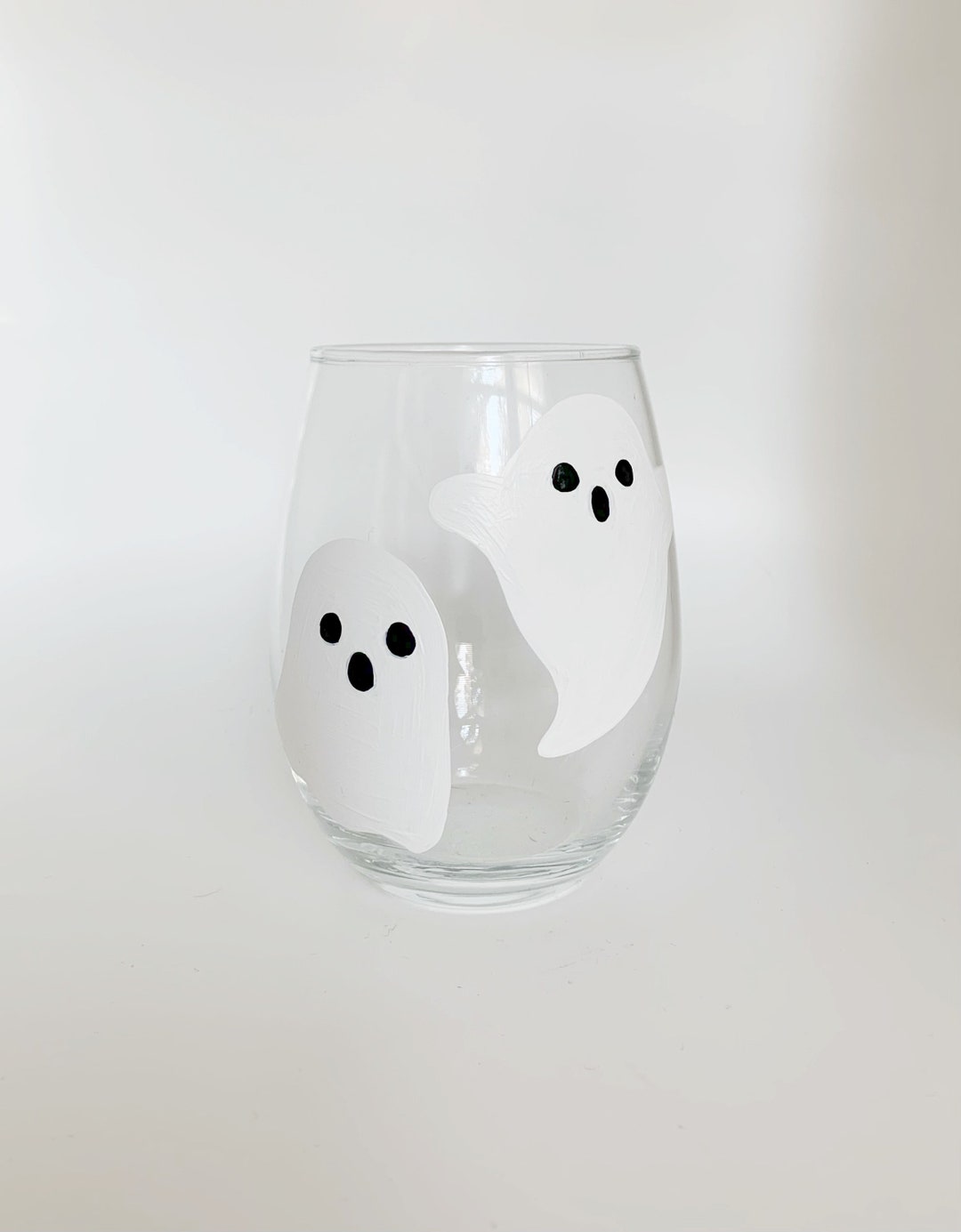 Ghost Wine Glass// Halloween Wine Glass// Hand Painted Stemless Wine ...