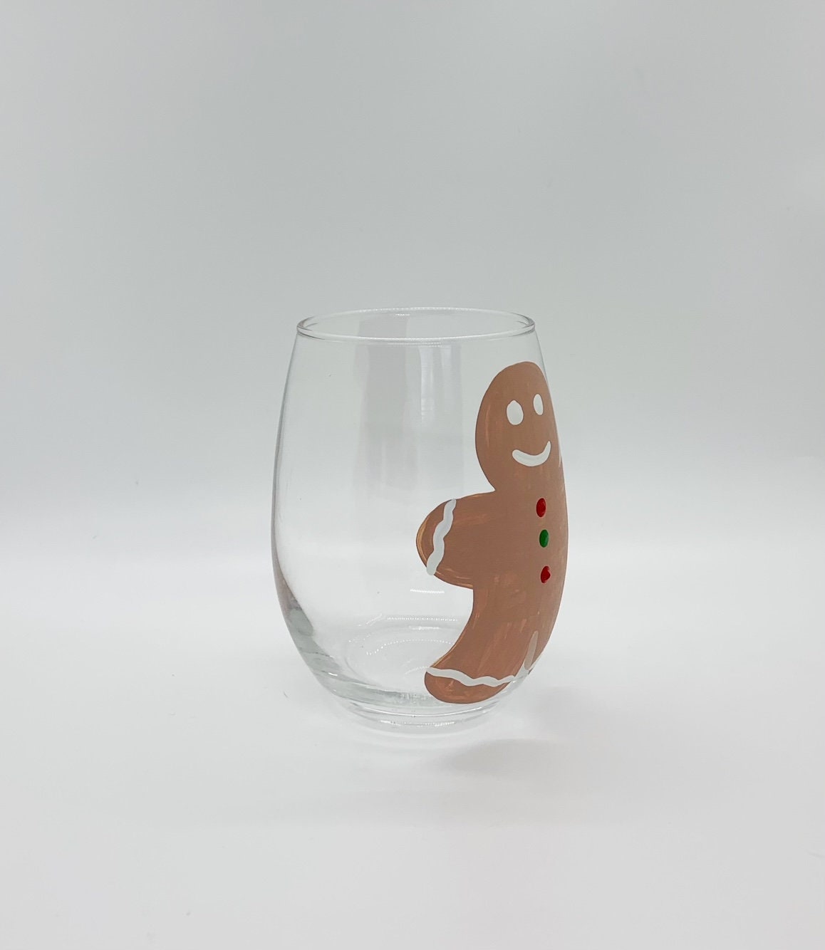 Gingerbread Wine Glass// Christmas Wine Glass// Hand Painted Stemless ...