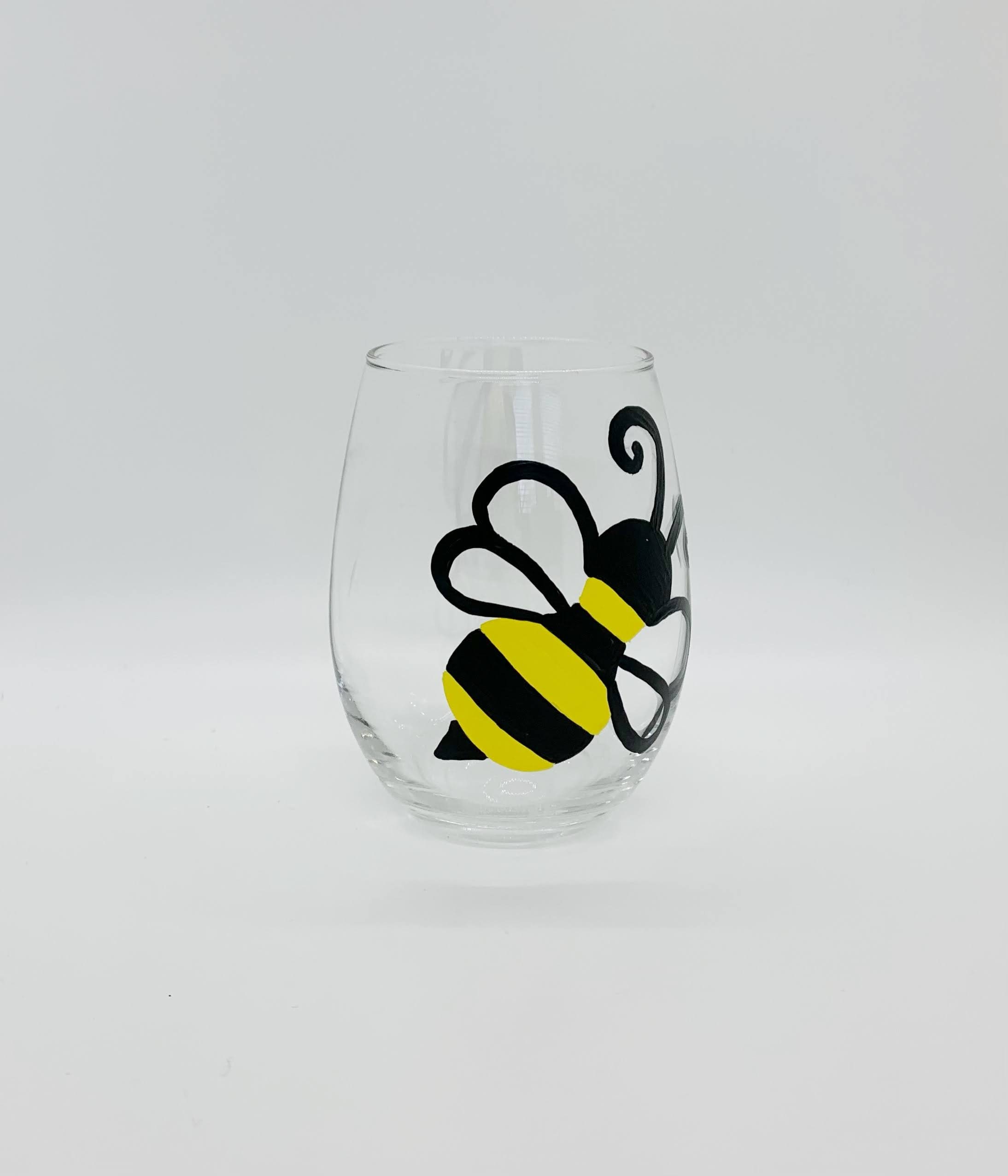 Bumble Bee Wine Glass// Spring Wine Glass // Hand Painted Stemless Wine ...