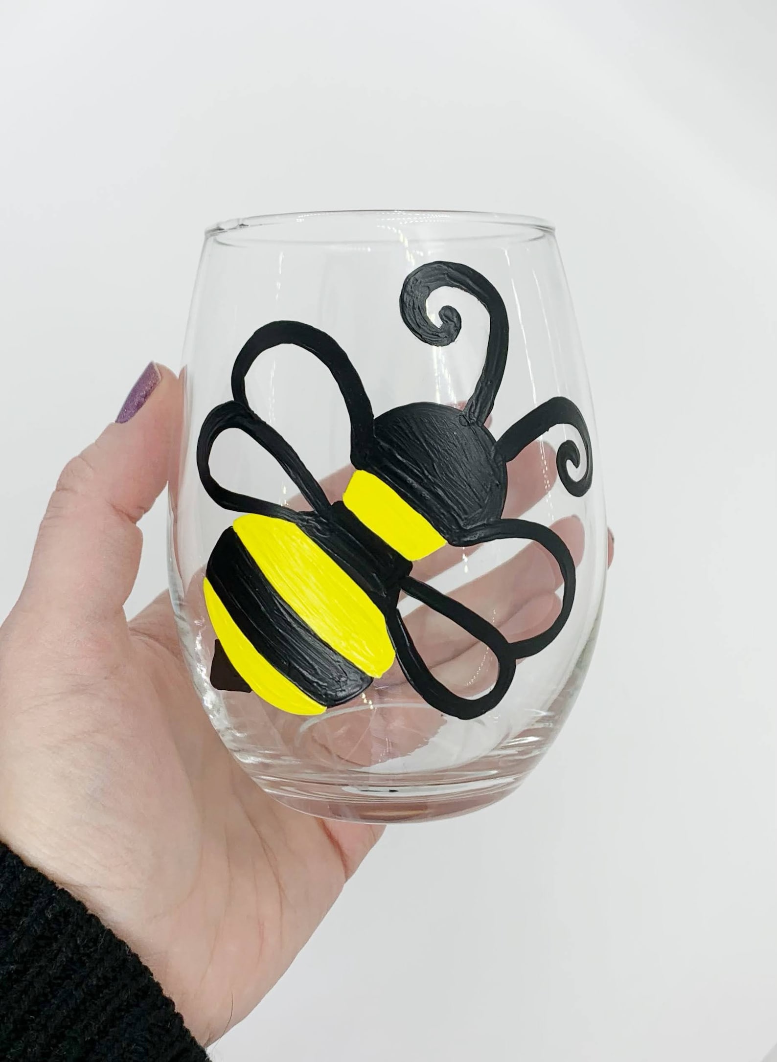 Bumble Bee Wine Glass// Spring Wine Glass // Hand Painted Stemless Wine ...