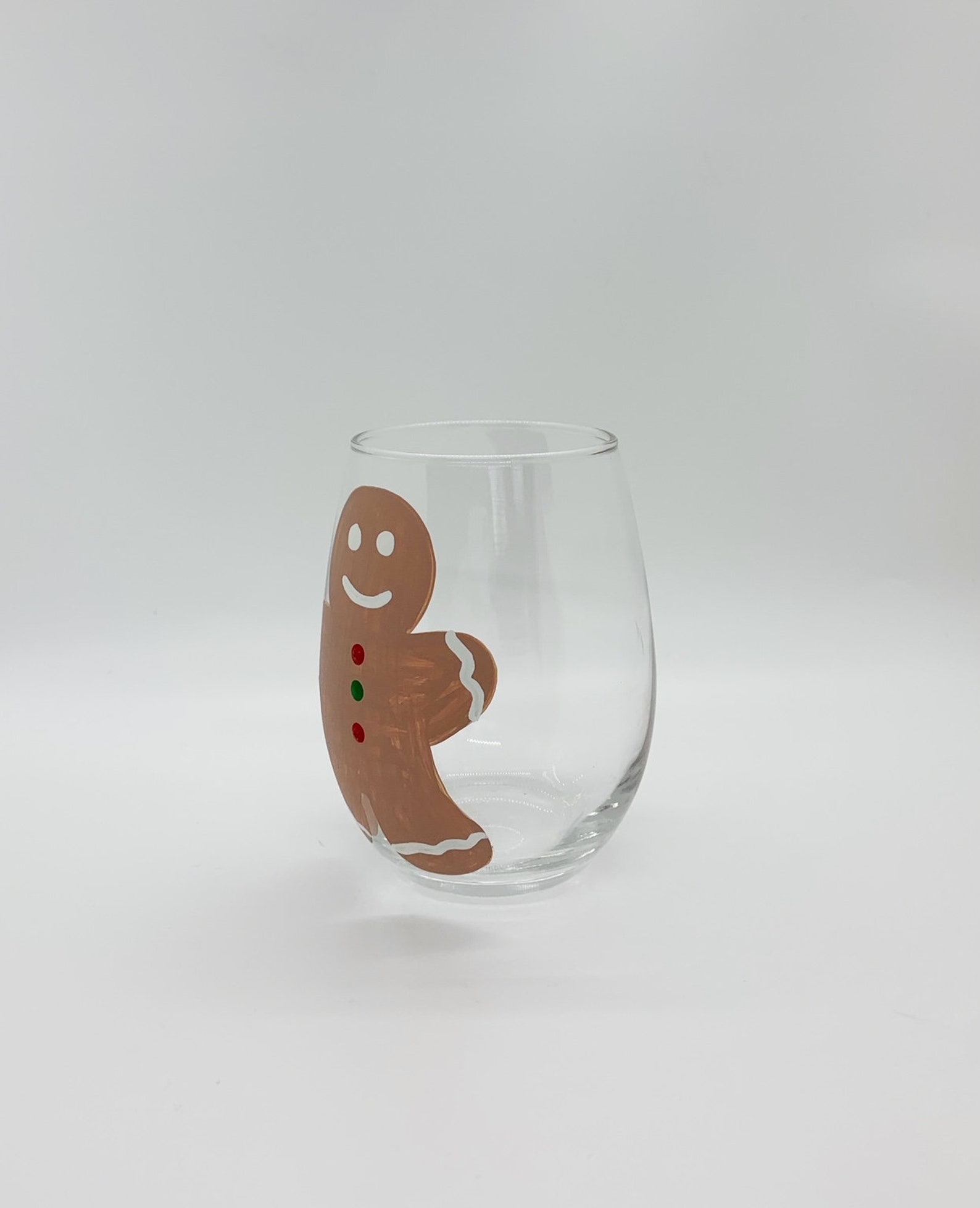 Gingerbread Wine Glass// Christmas Wine Glass// Hand Painted Stemless ...