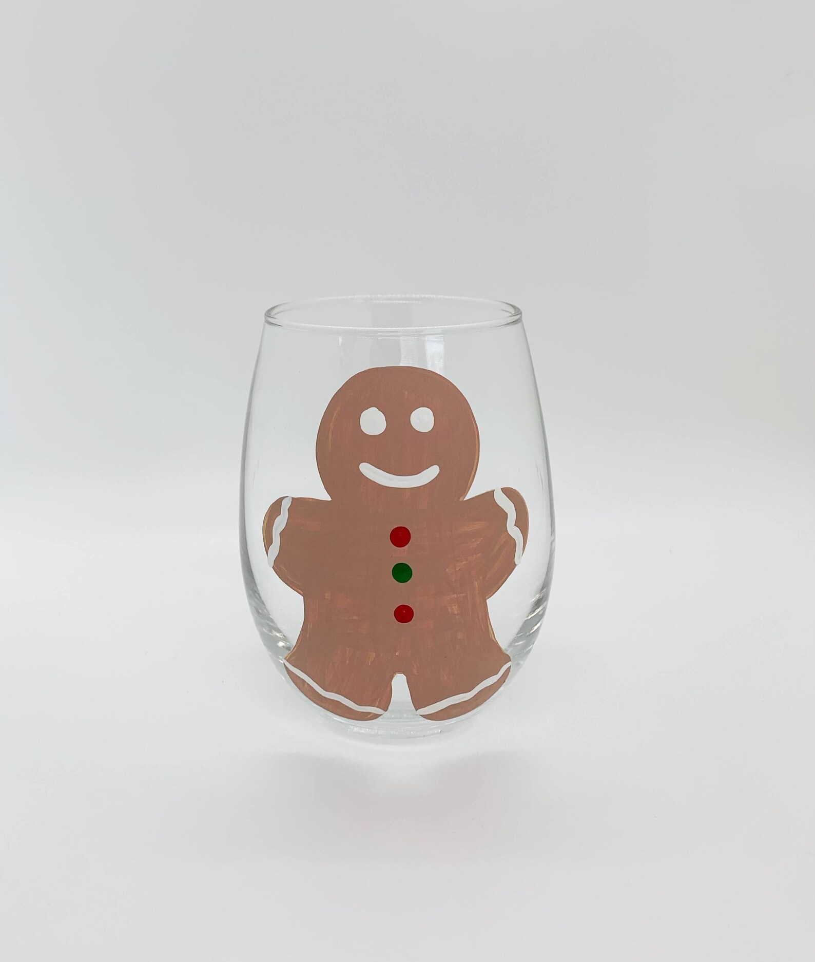 Gingerbread Wine Glass// Christmas Wine Glass// Hand Painted Stemless ...