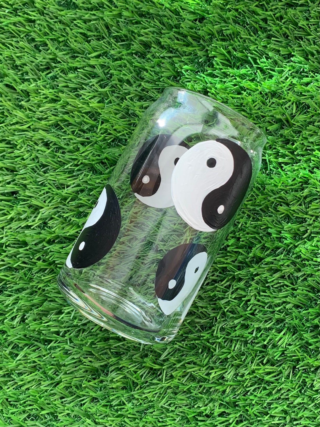 Hand Painted Yin Yang Beer Can Glass// Iced Coffee Cup// Birthday Gift ...