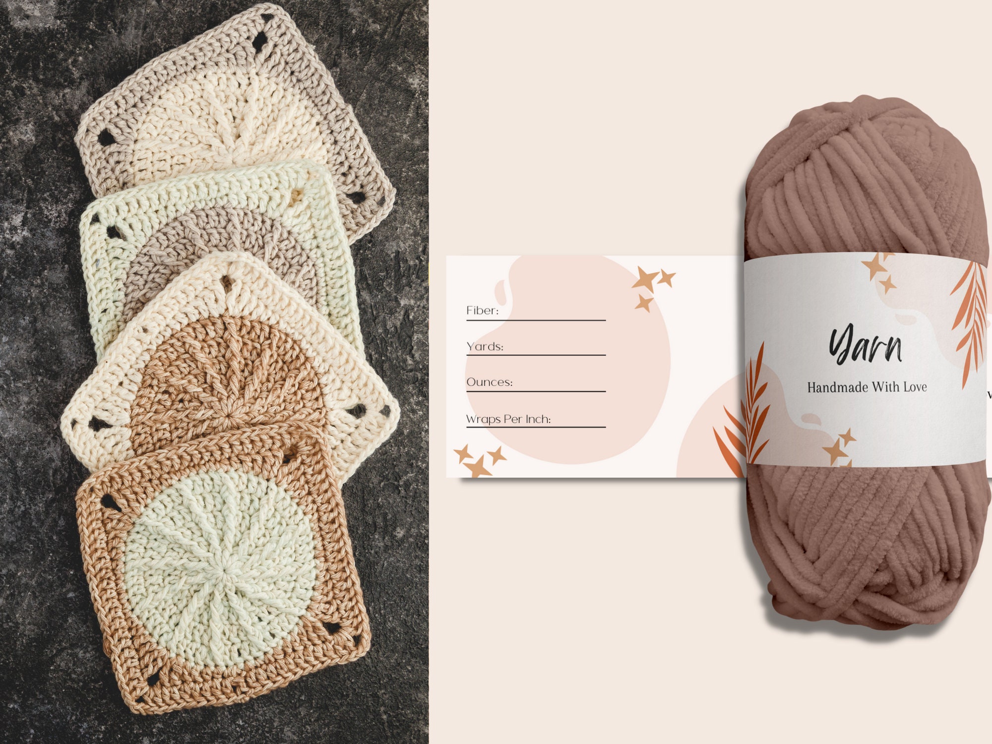 Editable BOHO Yarn Ball Wrap Label Template, Fiber Care Tag, Hand Dyed ...
