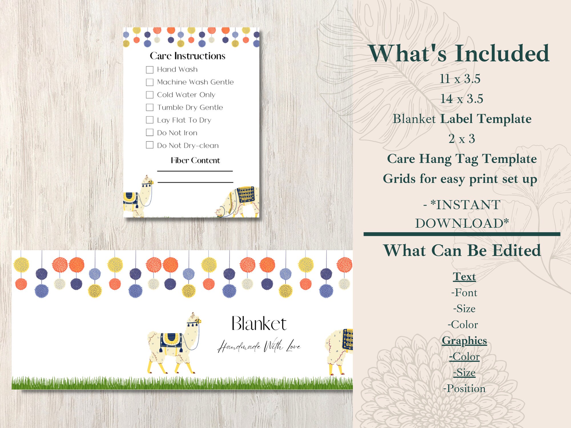 Editable Pom Poms and Llamas Blanket Wrap Label Template With - Etsy UK