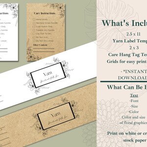 Printable Floral Yarn Skein Wrap Label Template, Yarn Care Tag, Hand ...