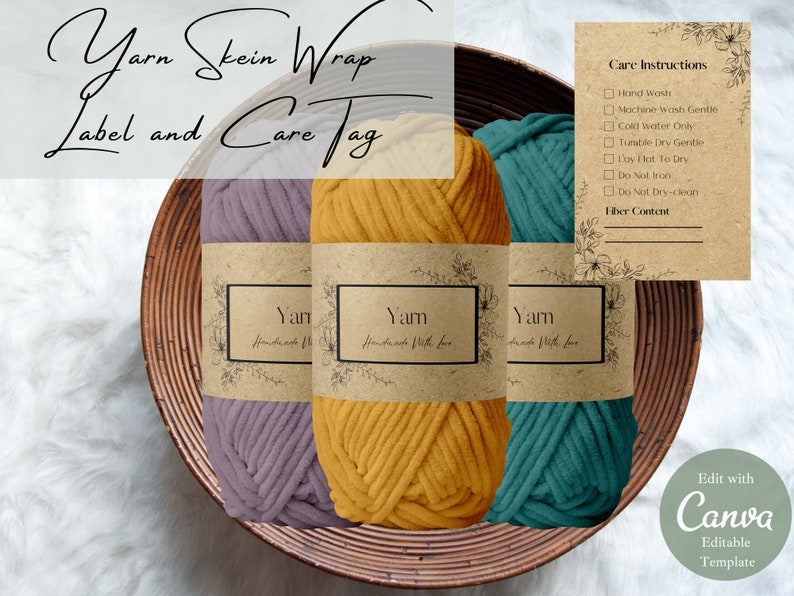 Printable Floral Yarn Skein Wrap Label Template, Yarn Care Tag, Hand ...